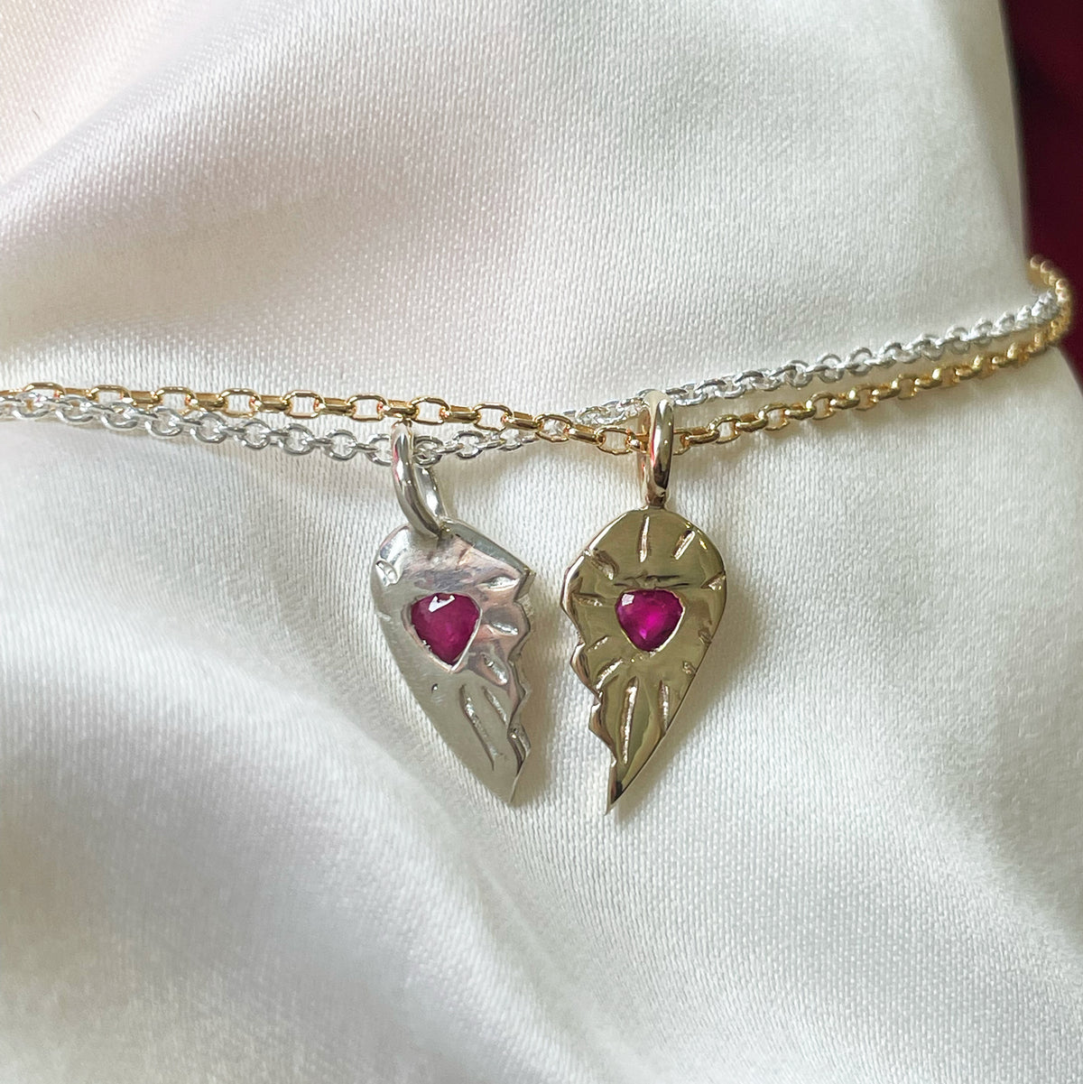 Ruby Rays Matching Heart Necklaces - Serpent & the Swan
