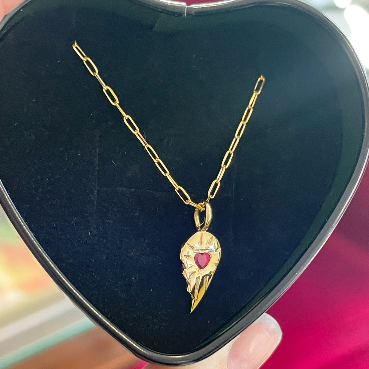Ruby Rays Matching Heart Necklaces - Serpent & the Swan