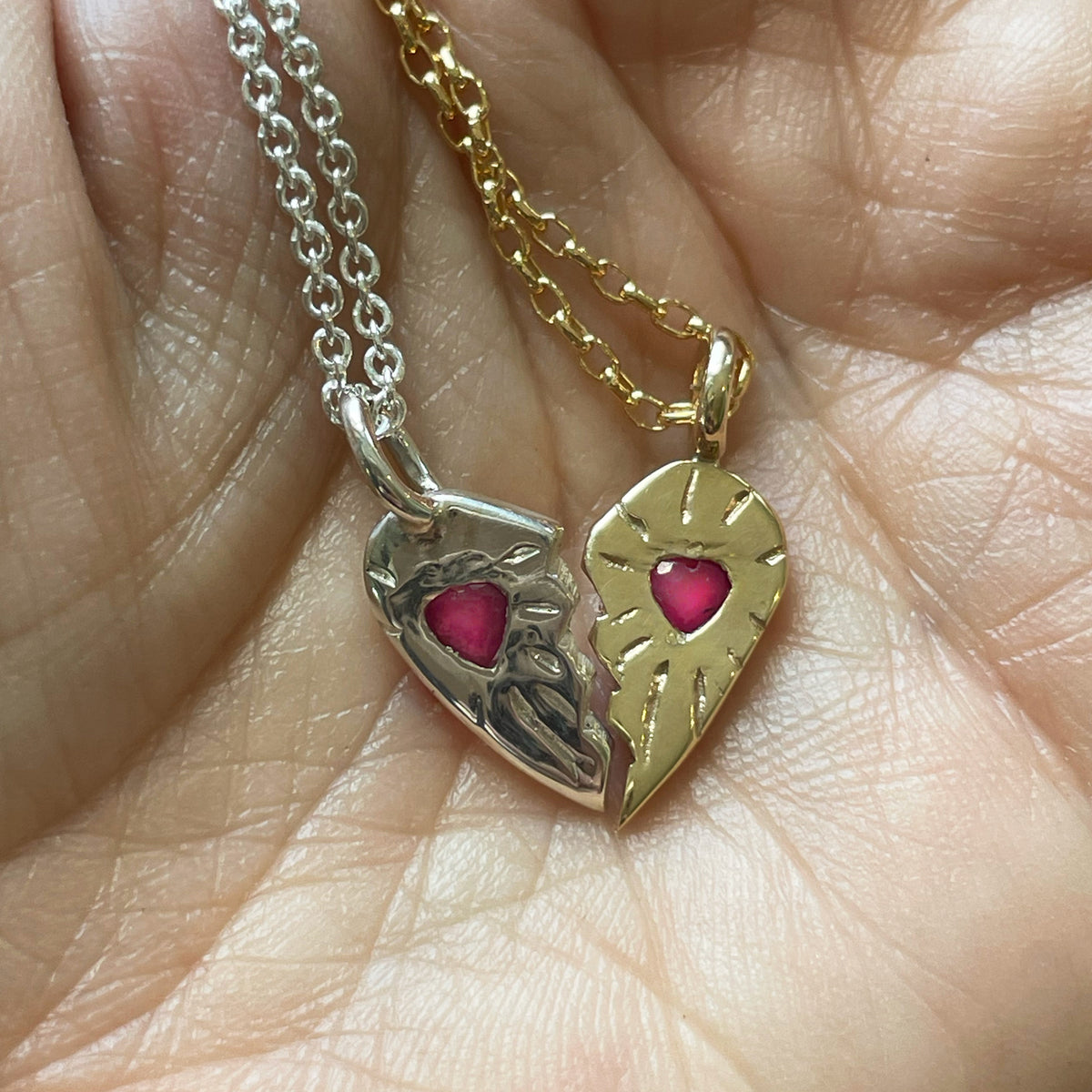 Ruby Rays Matching Heart Necklaces - Serpent & the Swan